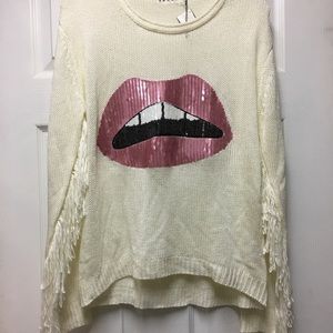 Rehab | Sweaters | Rehab Fringe Sequin Lips Sweater | Poshmark